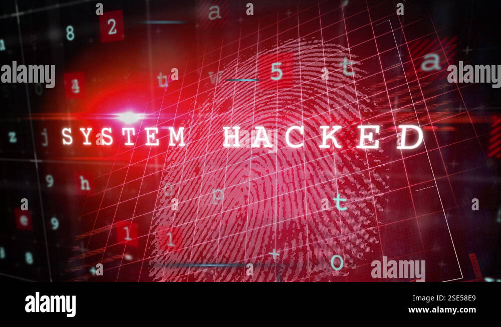 Animation of cyber attack warning text with biometric fingerprints over red grid Stock Video ...