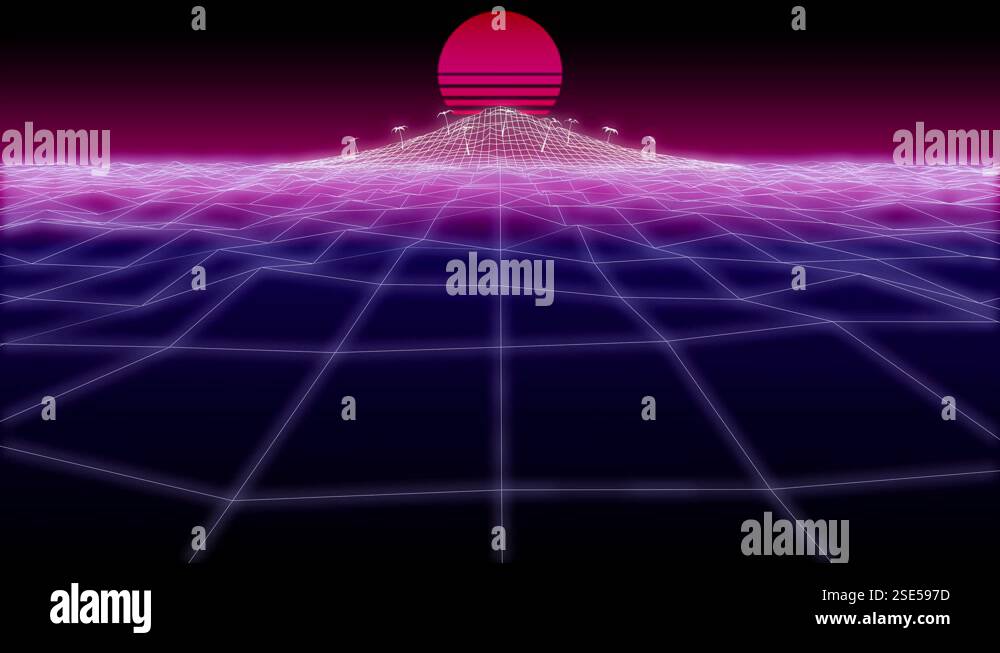 synthwave island Retro Background 3d render Stock Video Footage - Alamy