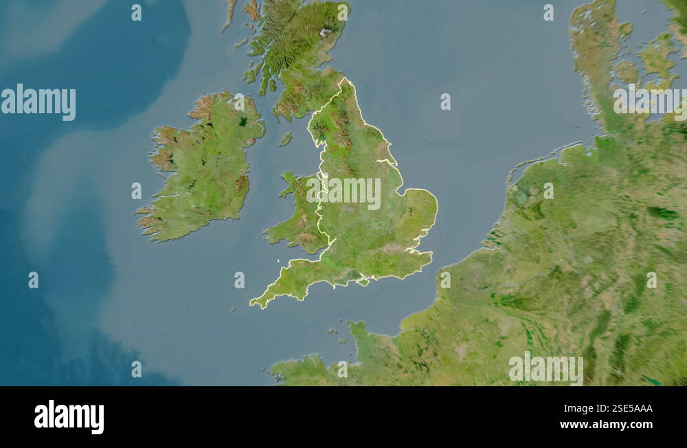 England - Great Britain map - solid. Border. Satellite Stock Video ...