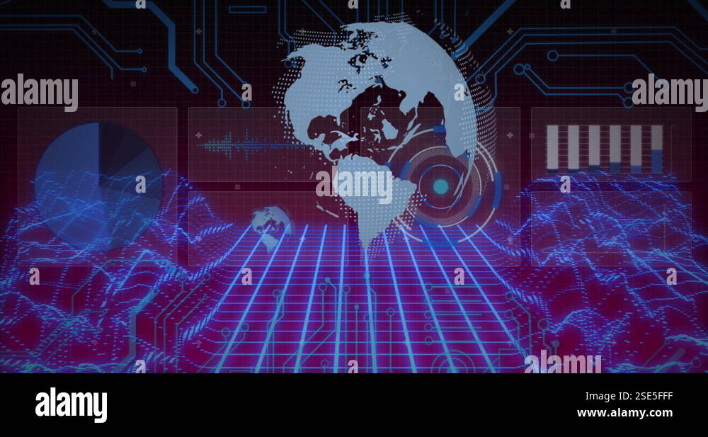 Animation of scope scanning, globe spinning and data processing Stock Video Footage - Alamy