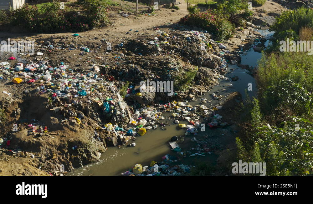 Water pollution. Aerial view of horrific plastic pollution in rivers in ...