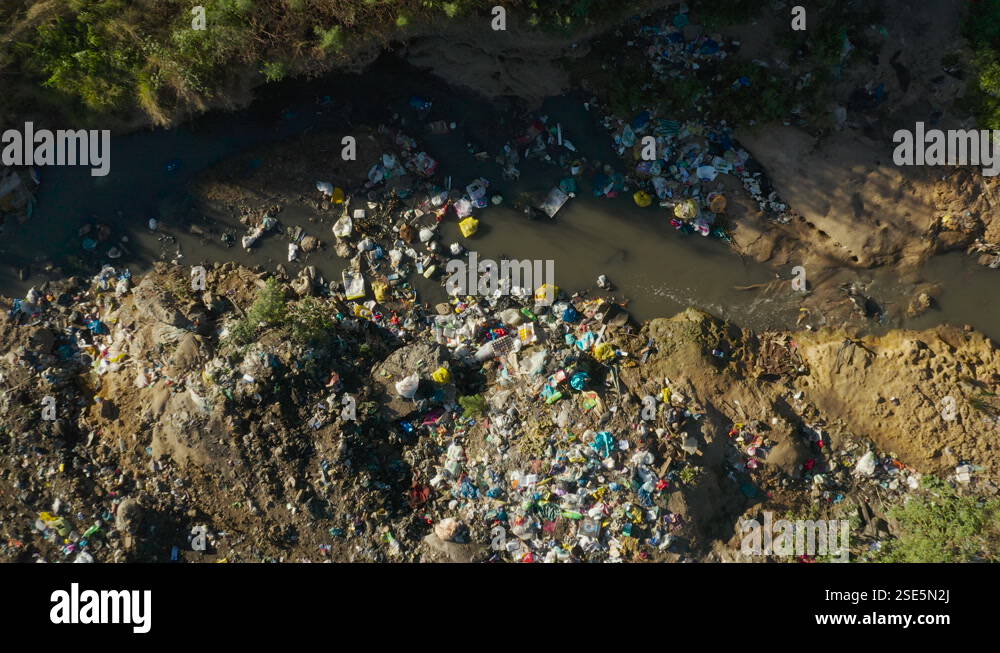 Water pollution. Aerial view of horrific plastic pollution in rivers in ...