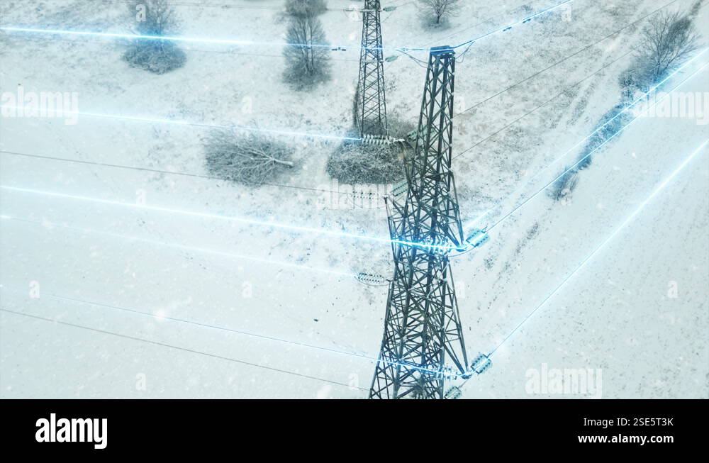 Snowstorm causing power outage with animation of faulty cables and ...