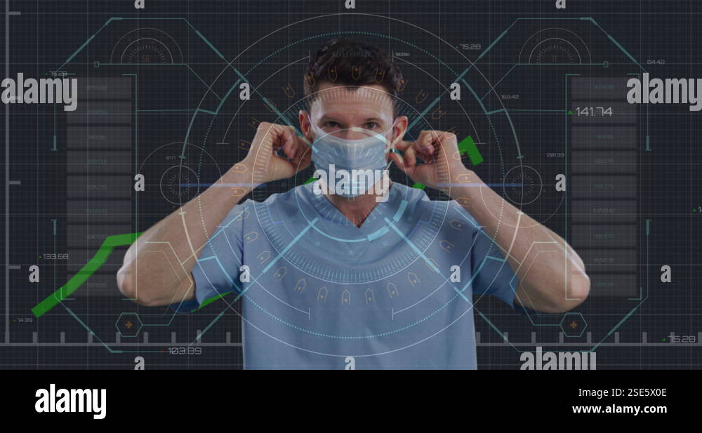 Animation of scope scanning and green line processing over male doctor ...