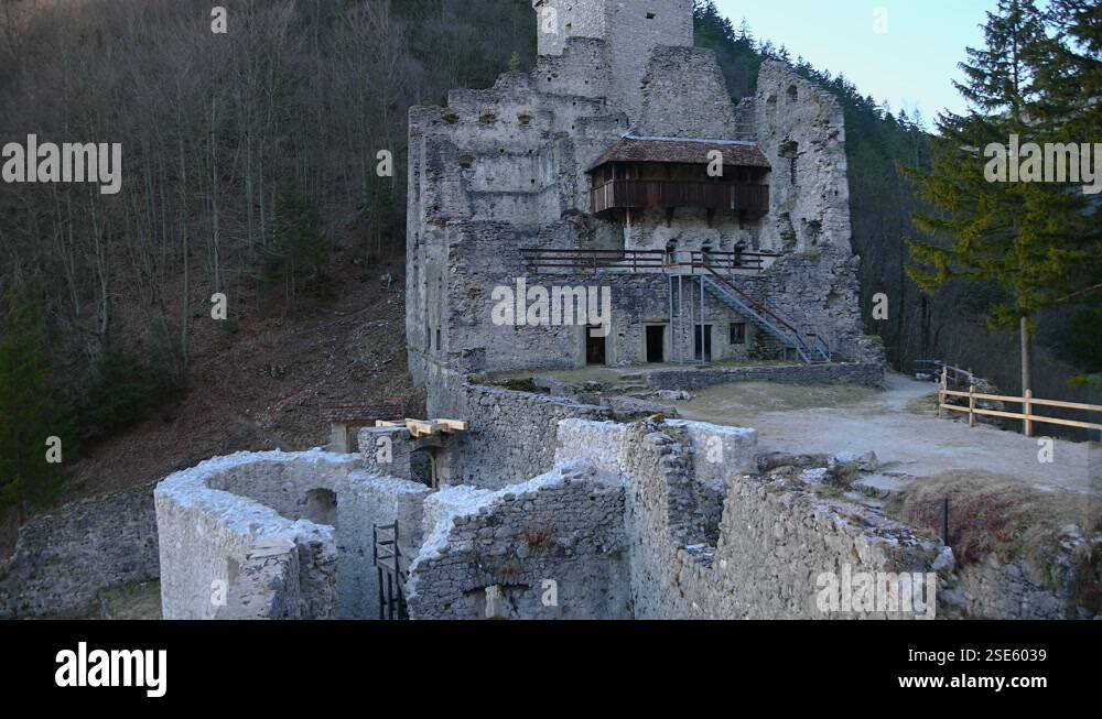 Decayed and collapsed defense thick walls in medieval castle Kamen ...