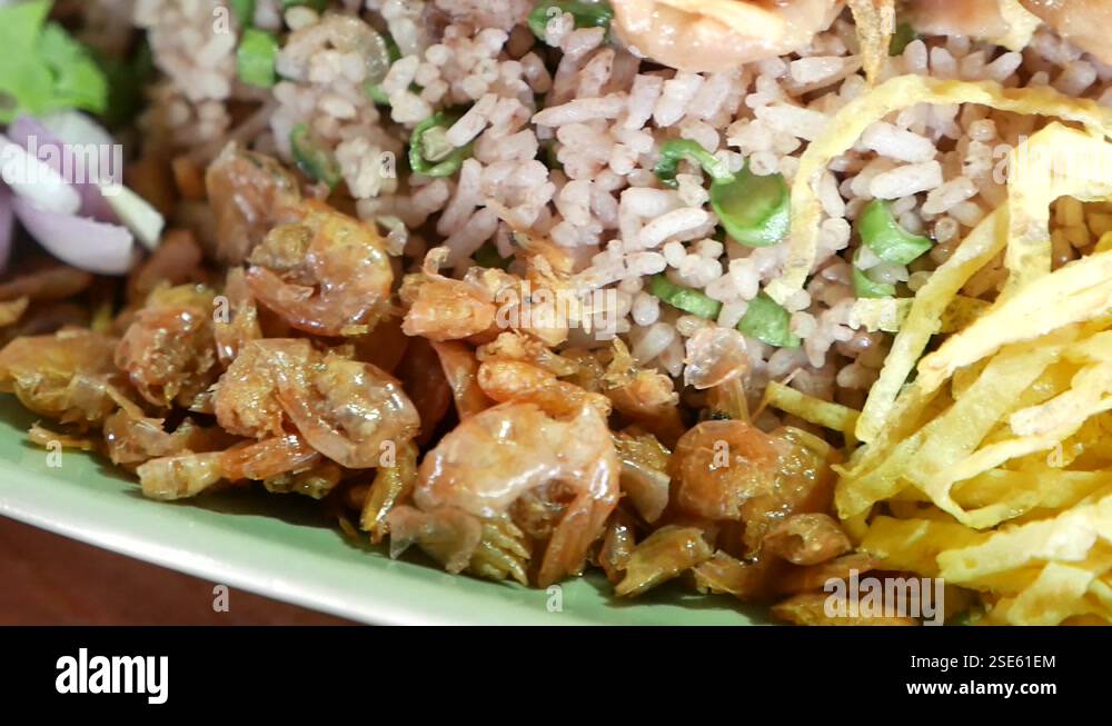 Close Up Footage of Thai Style Shrimp Paste Fried Rice (Khao Klook ...