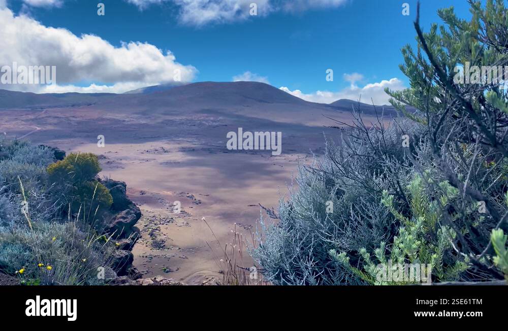 Beautiful landscape of Reunion island Plaine des Sables with cloudy sky ...