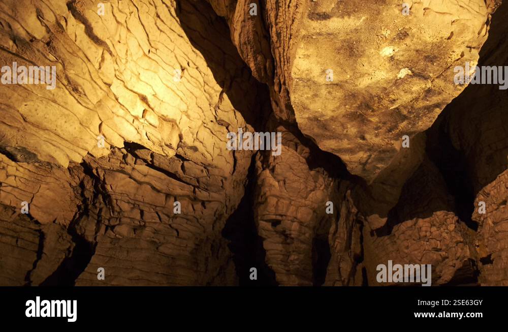 Underground cave with unique rock formations in New Zealand Stock Video ...