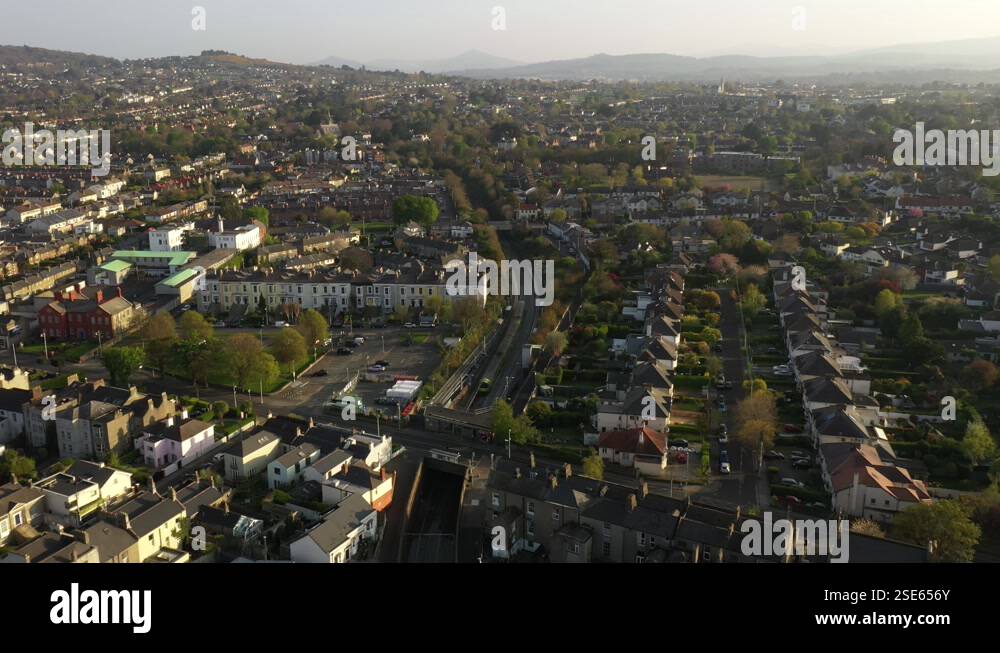 Dun Laoghaire Rathdown, Dublin, Ireland, April 2020. Drone pushes ...