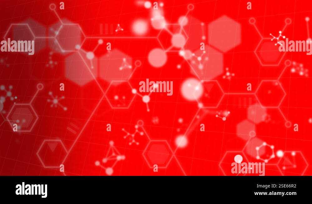 Digital Animation Of Multiple Molecular Structures Floating Against Red