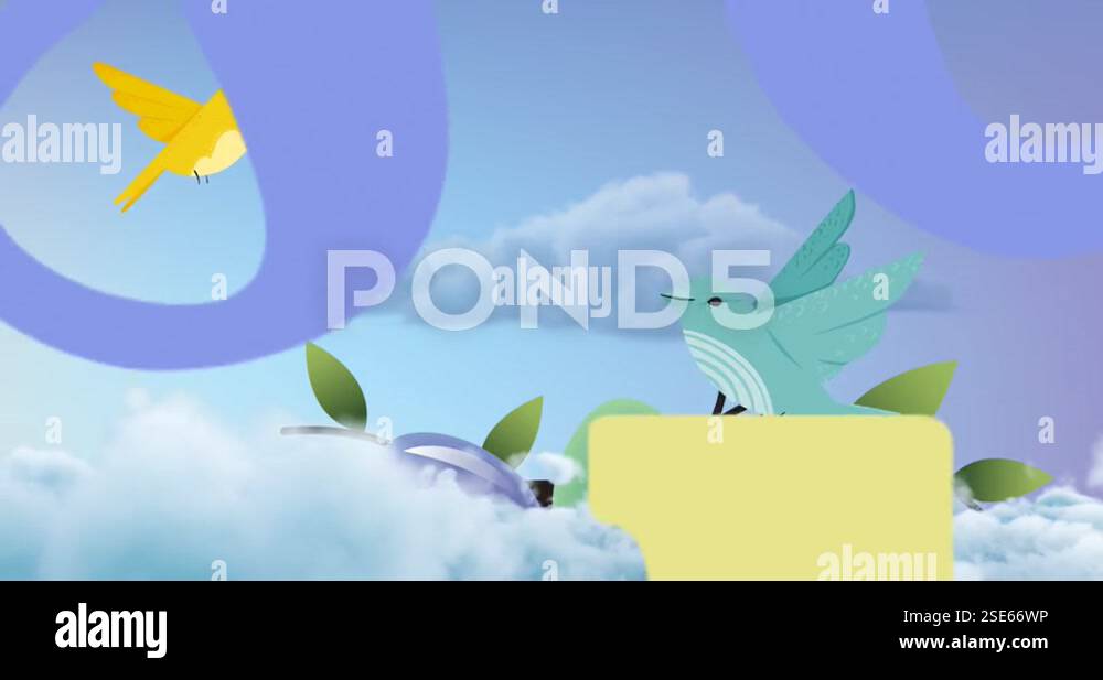 Animation of easter wishes text with two flying birds on blue sky Stock ...