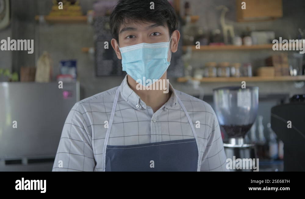 Coffee shop concept of 4k Resolution. The shopkeeper is interviewing in ...