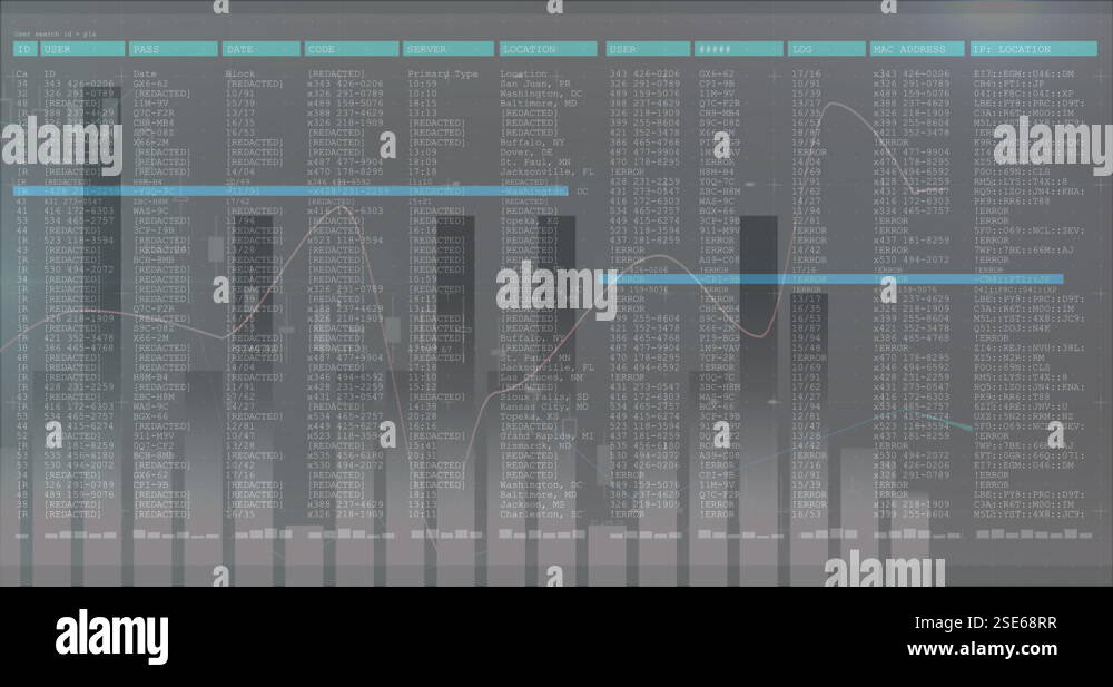 Animation of data processing on screen with statistics recording on ...