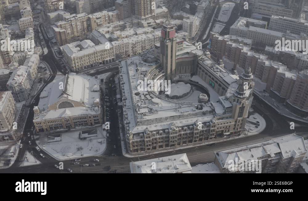 D-log. Winter city Kiev. Ukraine. City center. Sunny day. Historical ...