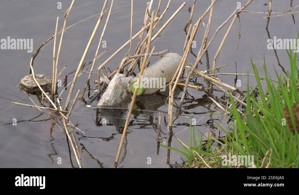 Plastic Bottle And Trash In Stream Water - Water Pollution In ...