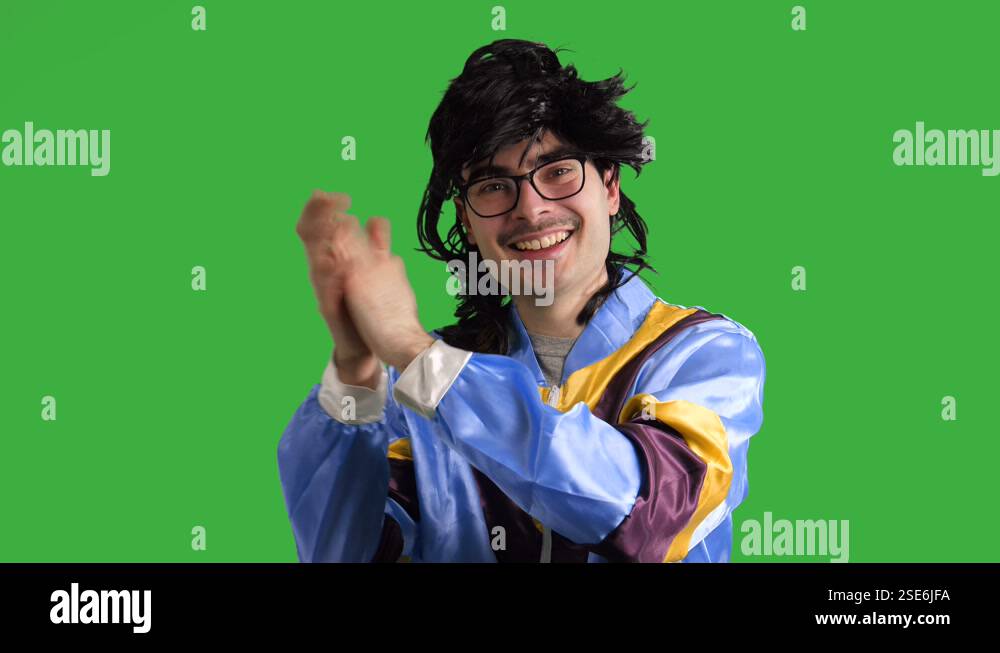 80s 90s Man Clapping Applauding Being Happy Green Screen Chroma Key ...