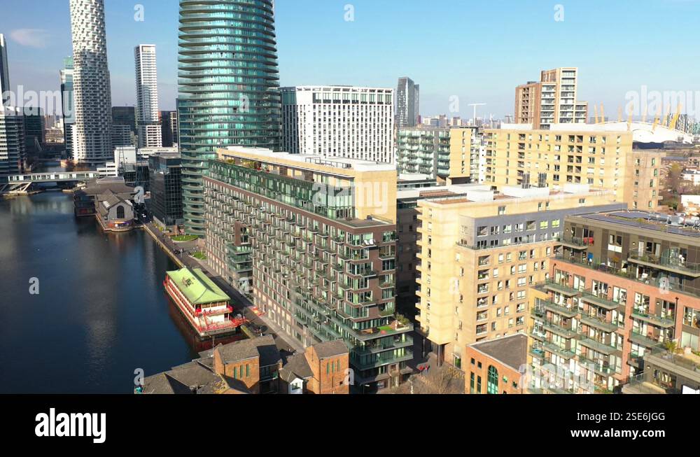 Contemporary city with modern buildings and skyscrapers, landing shot ...