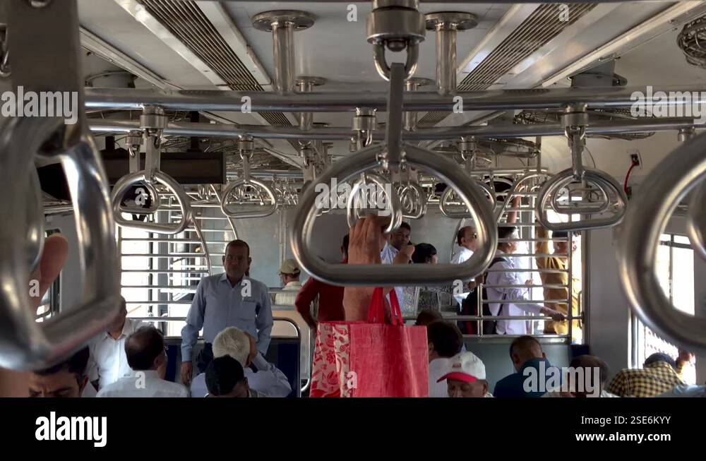 Holding Train Handle With Commuters Inside The Traveling Local Train Of ...