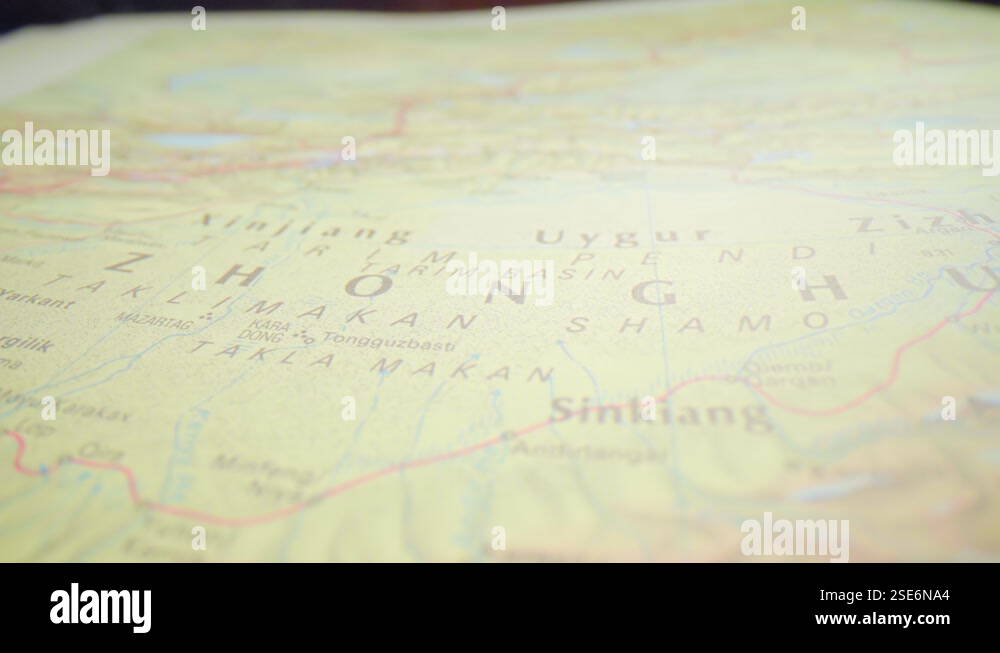 Close up rack focus onto map of xinjiang uygur province in china Stock ...