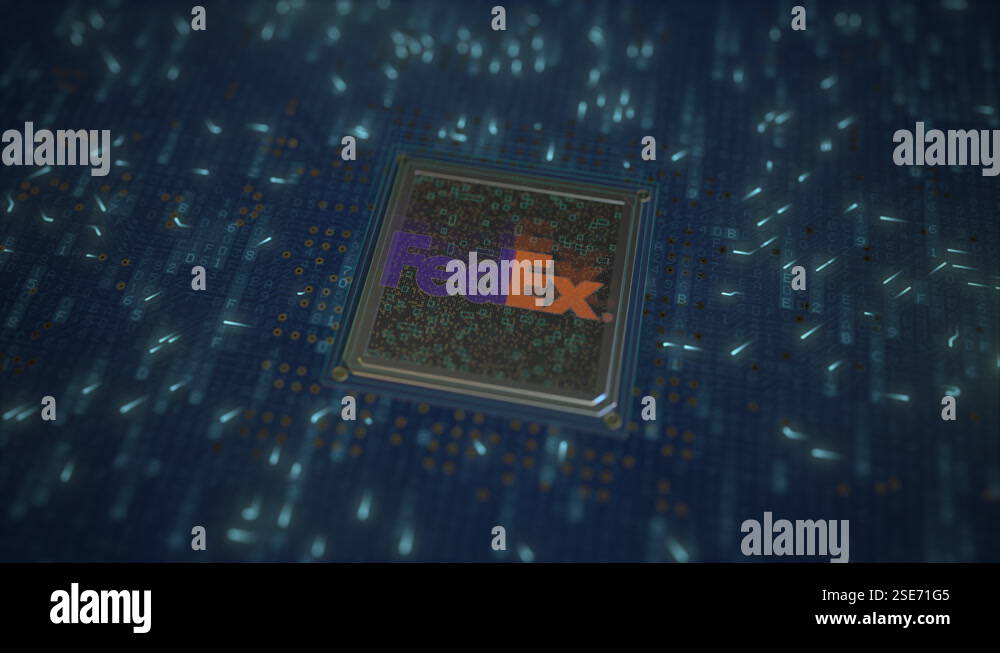 Computer chip with the logo of FEDEX. Conceptual editorial 3d animation Stock Video Footage - Alamy