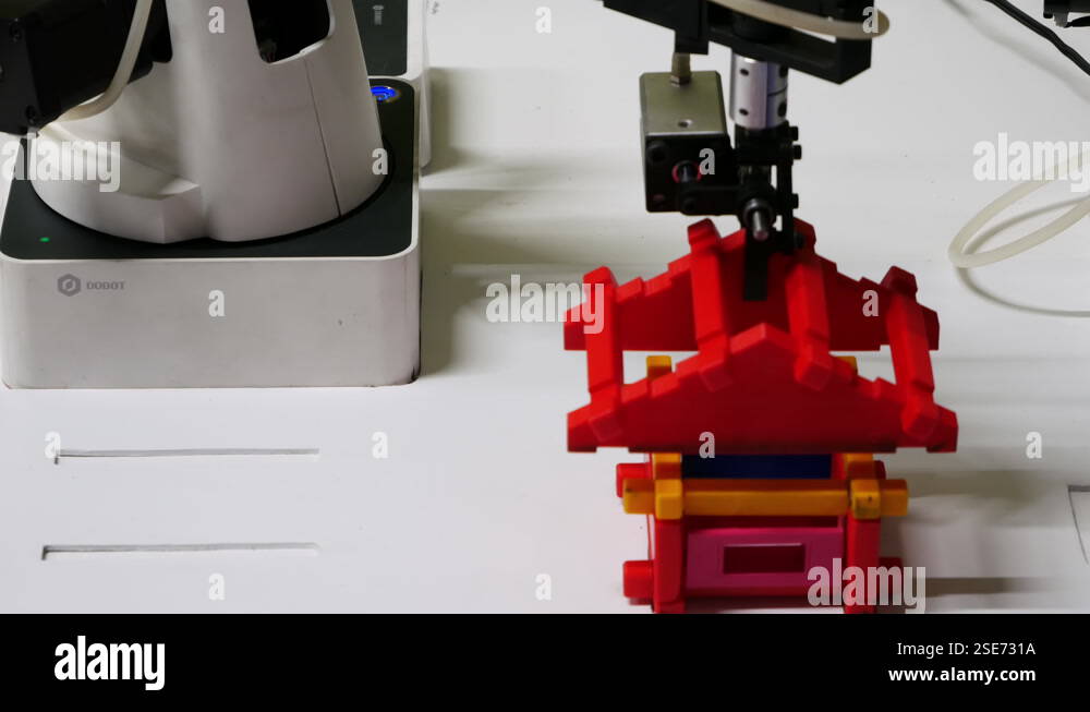 Mechanical manipulator. A school project demonstrates a robotic arm ...