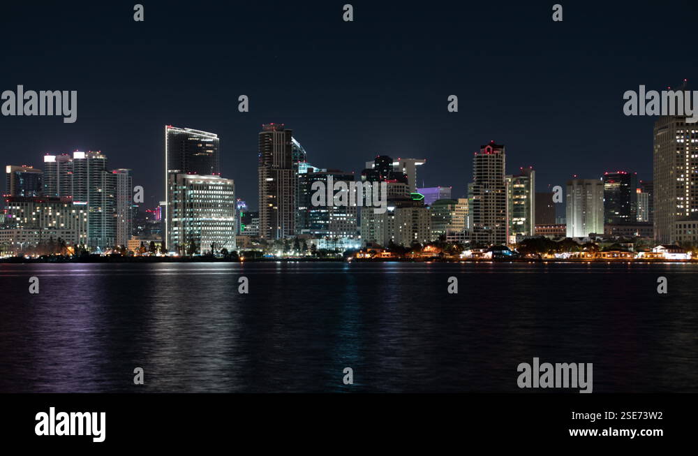 8K San Diego Downtown Skyline from Bayview Park Coronado Island Night ...