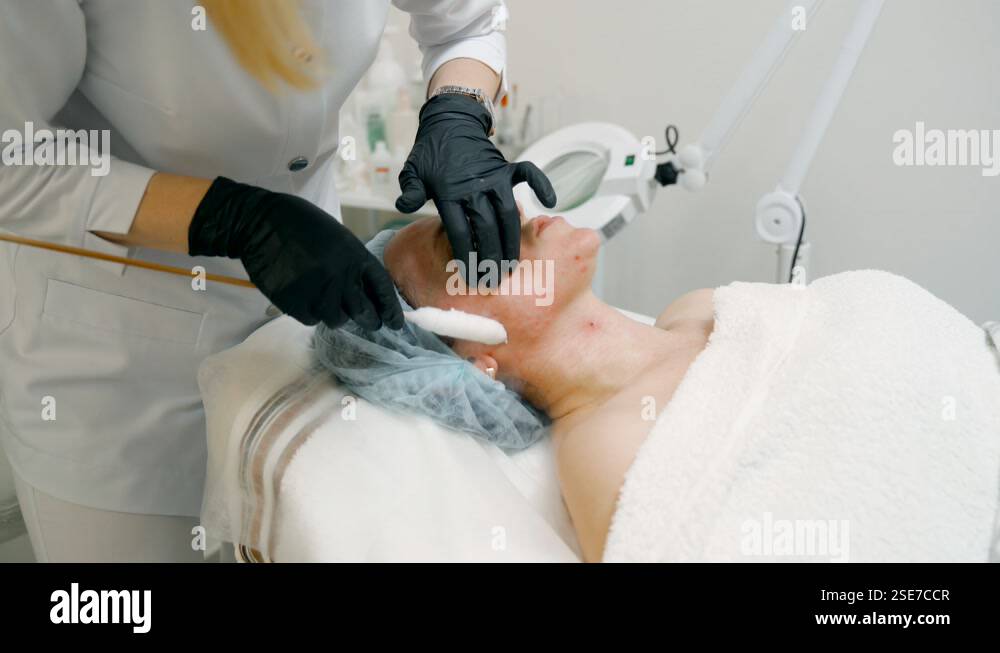 Cryotherapy facial beauty salon procedure, skin care woman face liquid ...