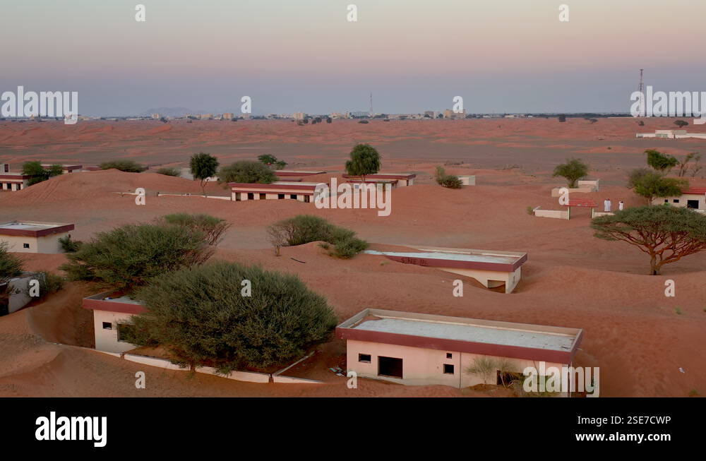 Small Settlement In The Desert. Trees And Houses In The Middle Of The Desert. In Stock Video ...