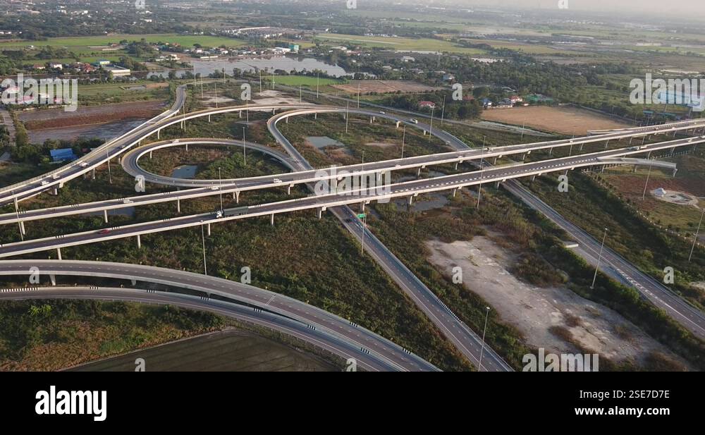 Ariel view The expressway and the road leading into the city along the ...
