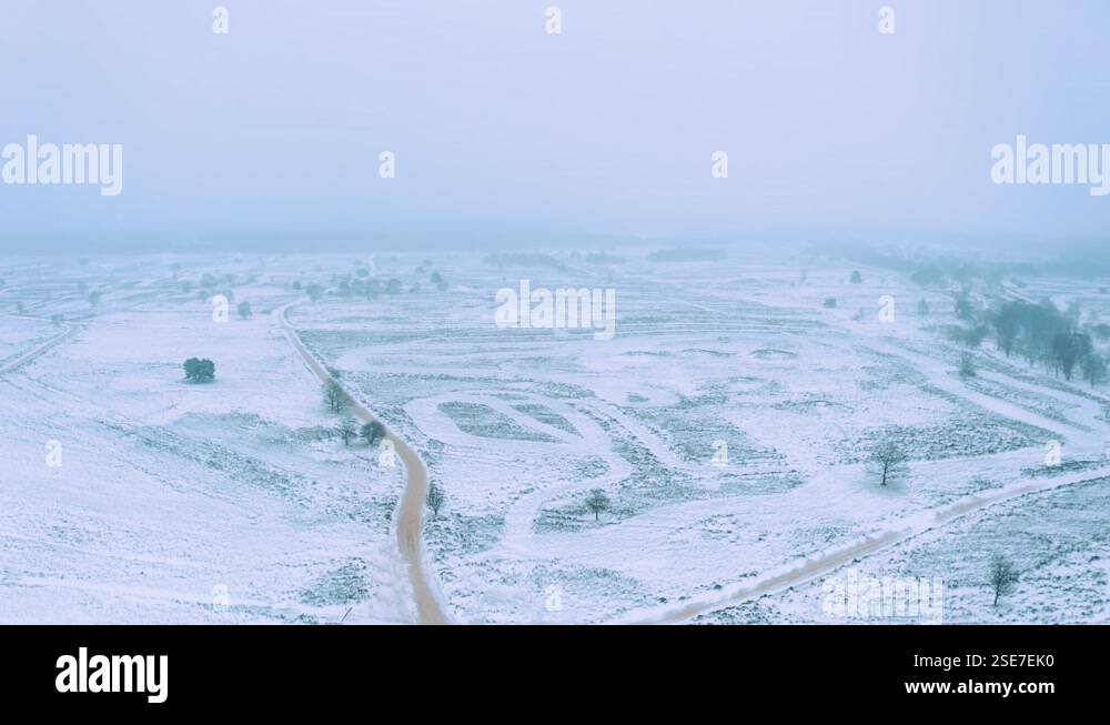 Winter Landscape Of Vast Terrain Countryside With Scenic Empty Road On ...