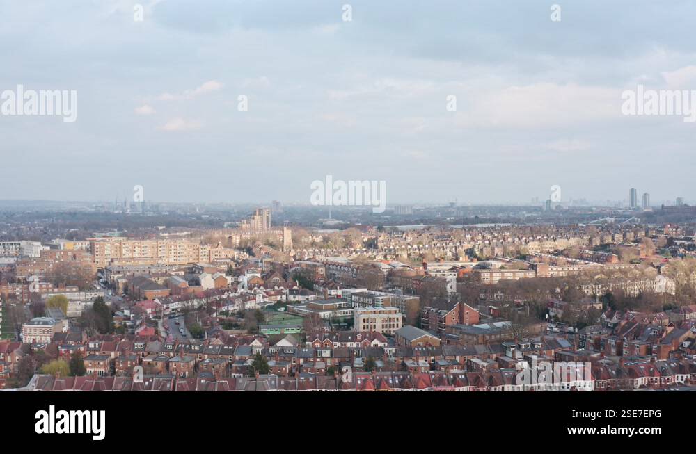 Dolly forward drone shot over suburban north London near alexandra ...