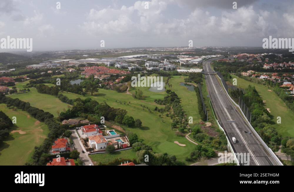 Flying Towards Green Lawns Of Beloura Golf Course At Sintra Near Lisbon ...
