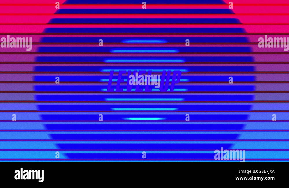 Digital animation of level up text against colorful concentric circles ...
