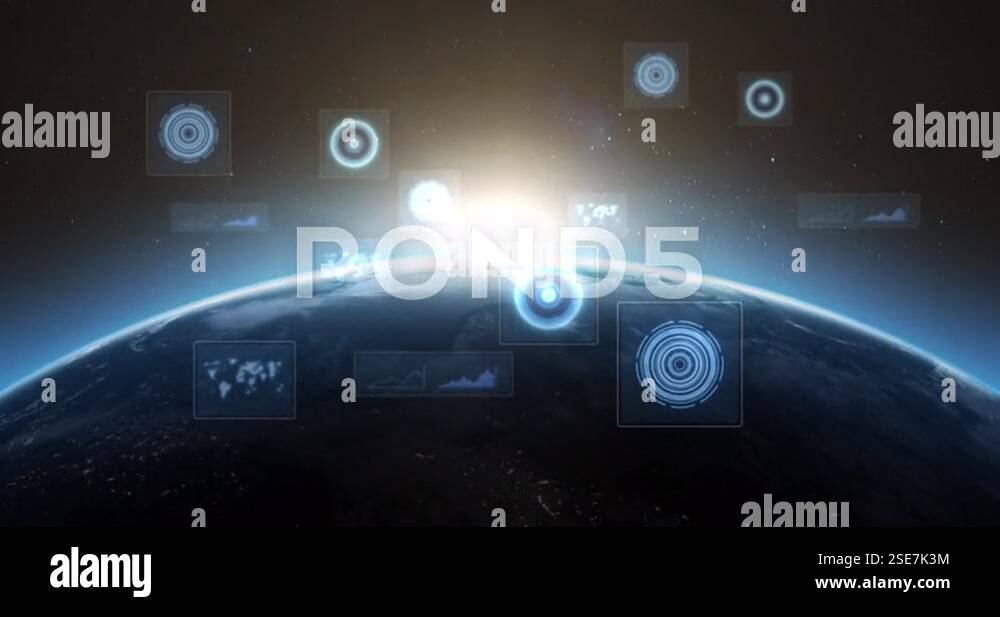 Animation of scopes scanning, world map, data processing on screens over globe Stock Video ...