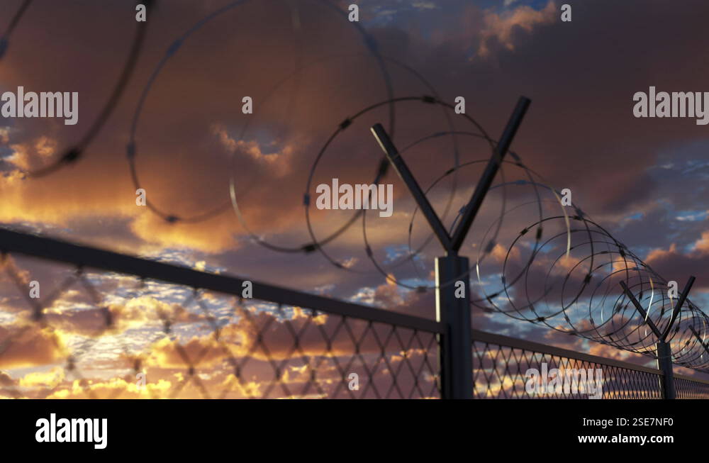 Wire barbed fence near jail restricted area and prison boundary barrier ...