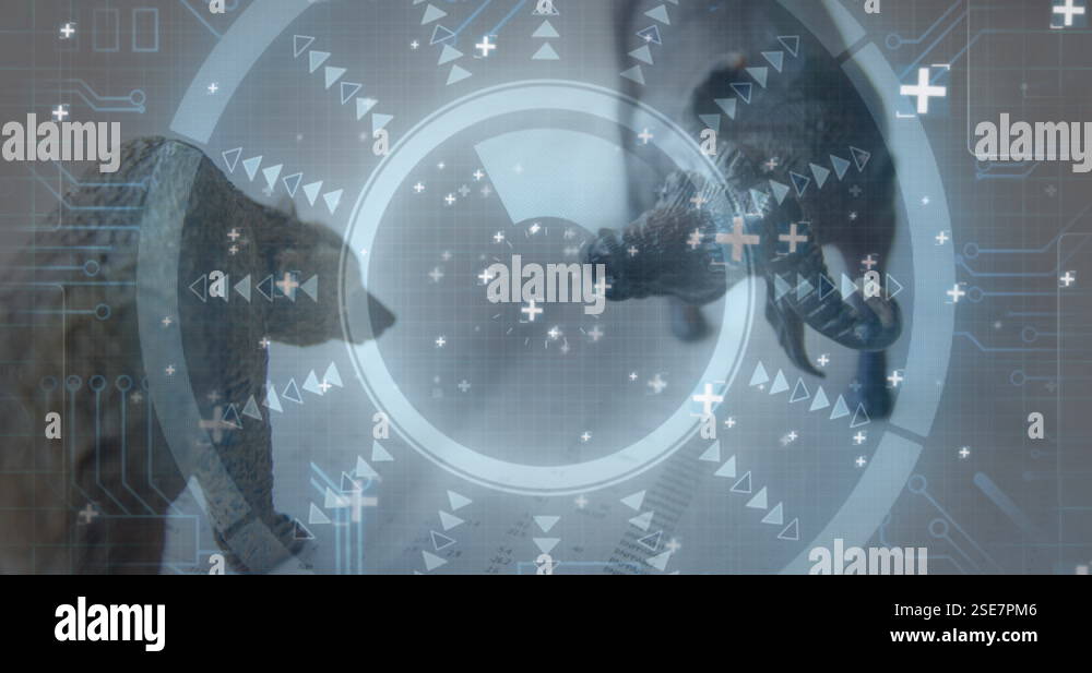 Animation of glowing circular interface with moving scope scanning over ...