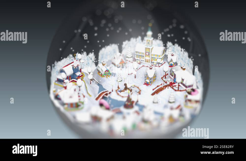 A village enclosed in a snowglobe. A tiny world in a transparent sphere ...