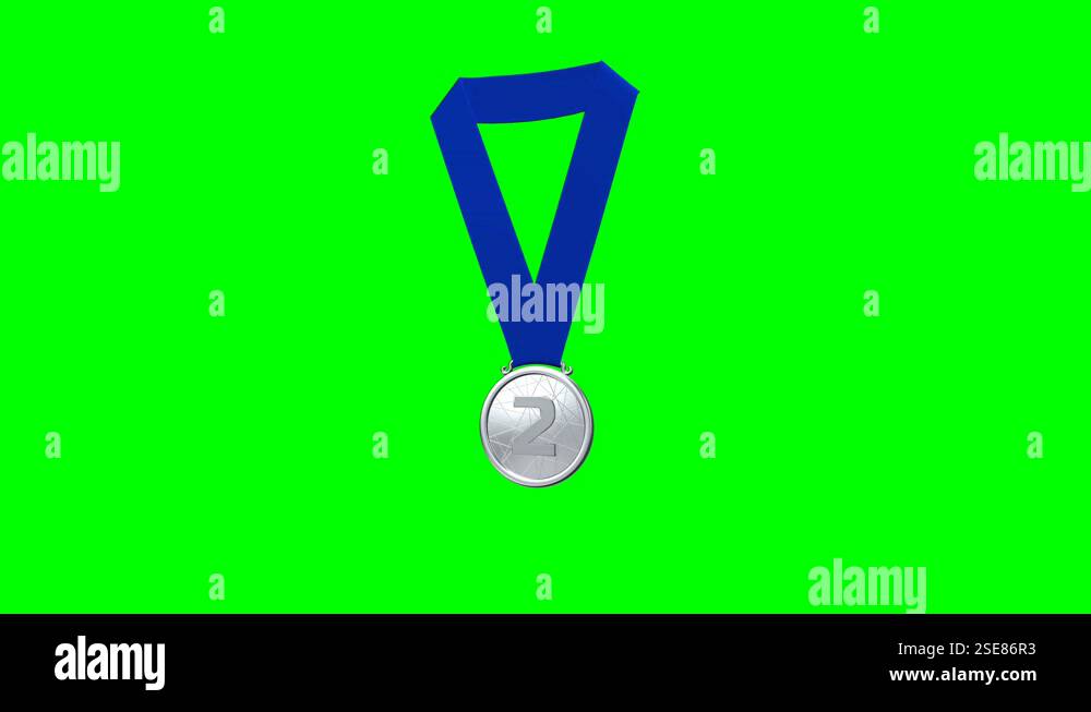 Gold, silver and bronze medals award ceremony isolated on green screen ...