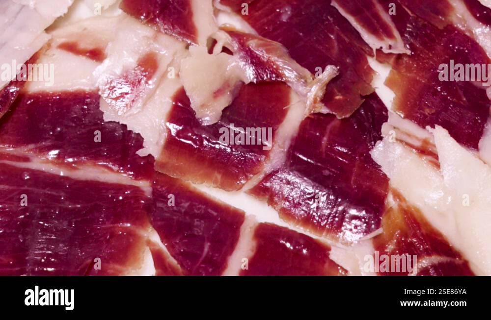 Extreme Closeup of Sliced Jamon Iberico, Gourmet Spanish Cured Ham ...