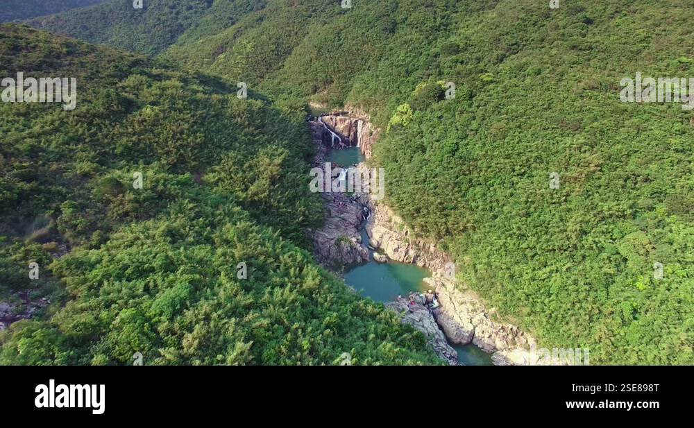 Sai Kung famous rock pools and waterfall as seen from bird's eye view ...