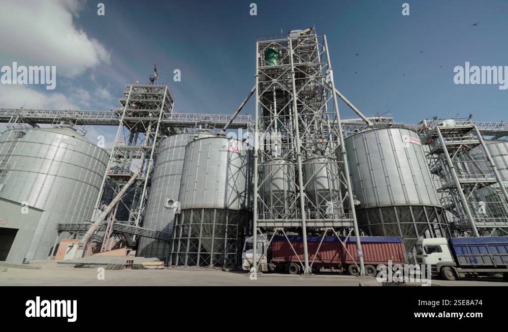 Large metal silo for storing grain Stock Video Footage - Alamy