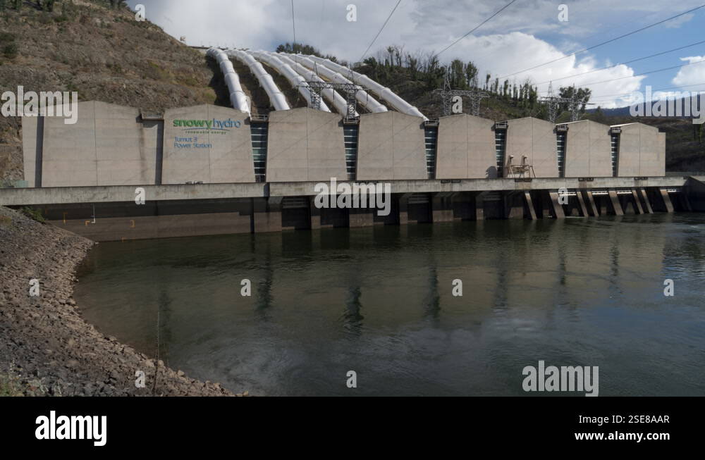 zoom in shot of the power station at talbingo dam Stock Video Footage ...