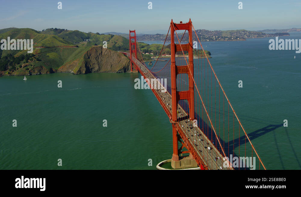 8K aerial of Golden Gate bridge connecting San Francisco Bay and the ...
