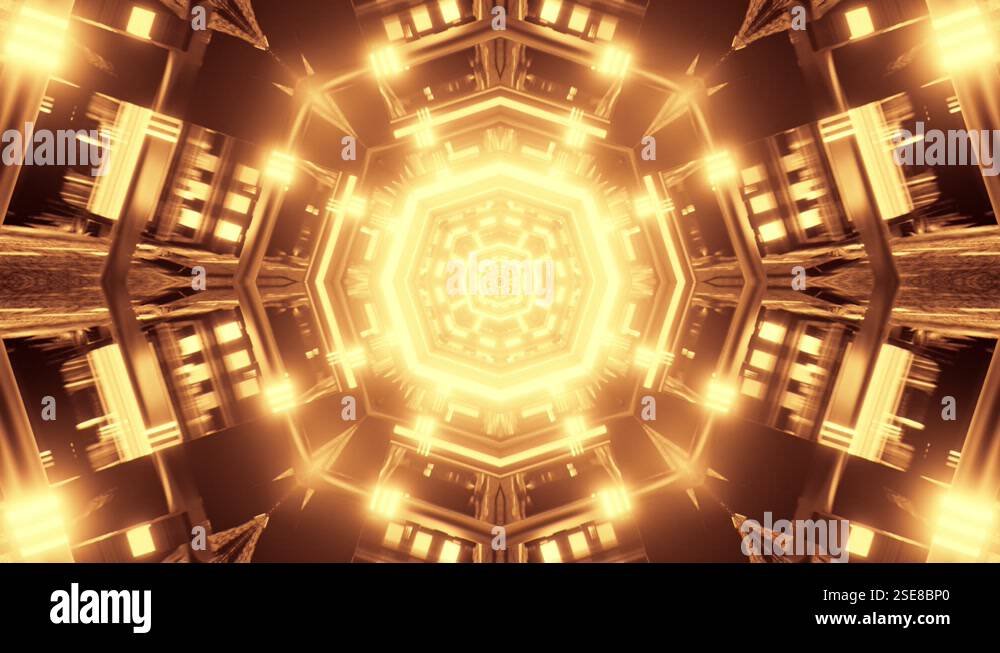 VJ loop in gold, complex metallic tunnel structure with a warm core in ...