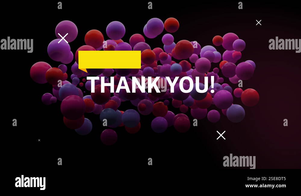 Digital animation of thank you text text and yellow banner against 3d spheres Stock Video ...