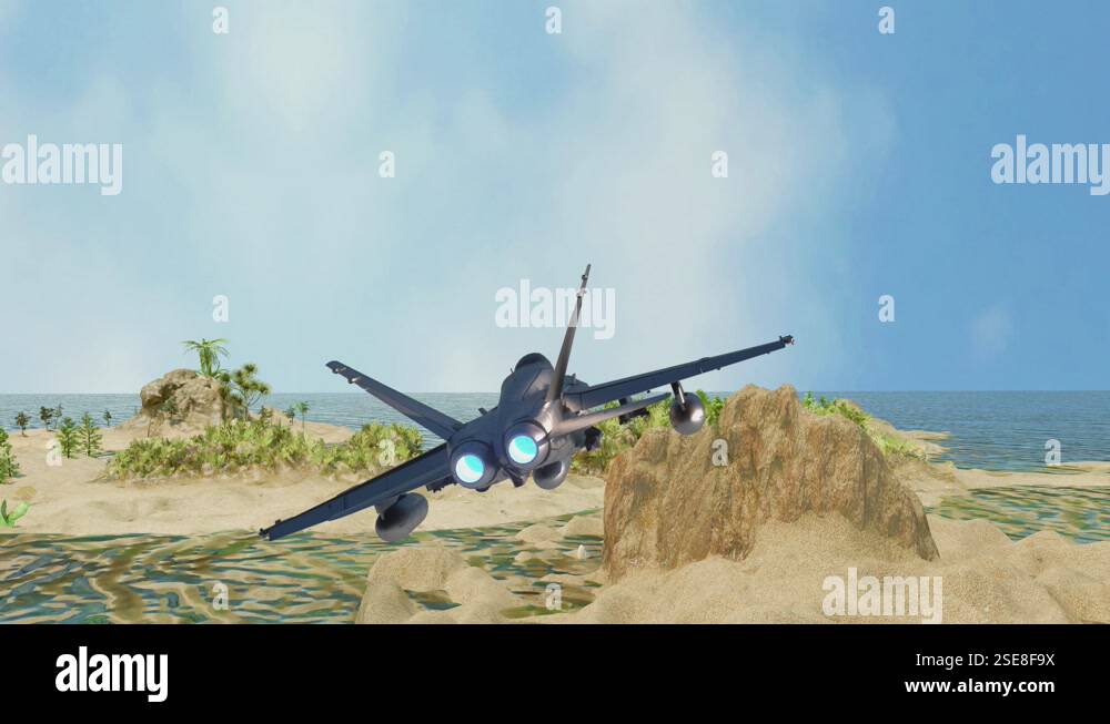 Fake video game gameplay Flying racing jet plane loop render 3d Stock ...