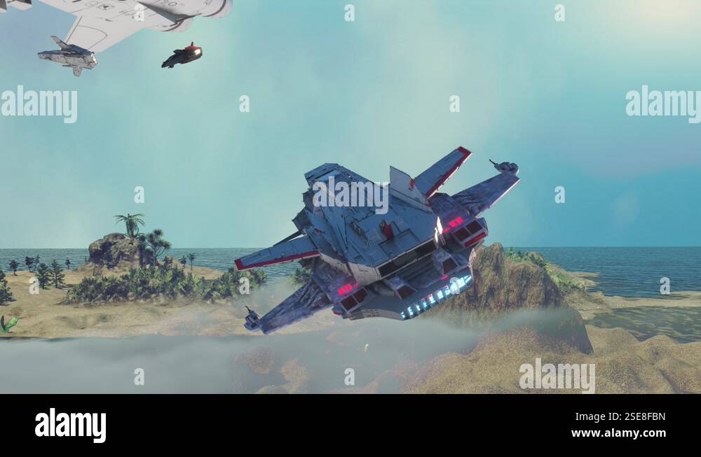 Fake video game gameplay Flying racing ufo space ship render loop 3d ...