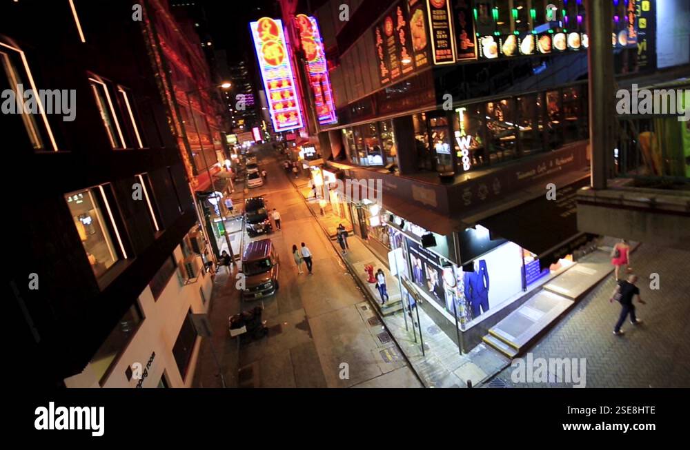 Vertigo View, Pedestrian Street at NIght in Central Hong Kong, China ...