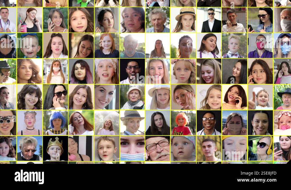 Collage of diverse multiethnic and different age people expressing ...