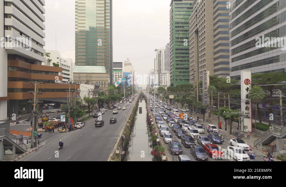 Crowd of busy cars with heavy traffic jam in rush hour on highway road ...